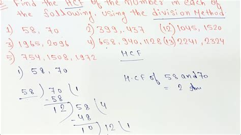 Hcf By Division Method Hcf By Long Division Method Find Hcf By Continued Division Method Youtube