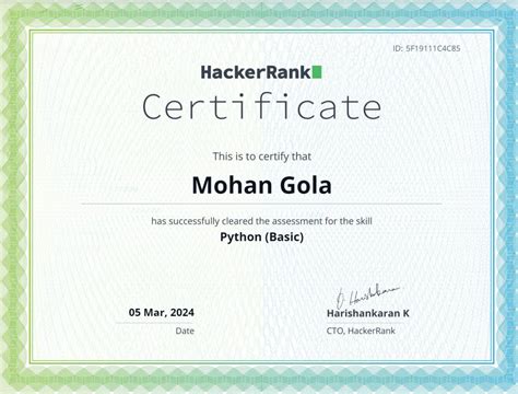 Passed A Python Test On Hackerrank Mohan Gola Posted On The Topic