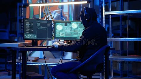 Man Engineer Verifying Big Data Ai Brain Stock Image Image Of Script