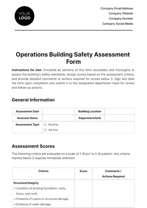 Free Operations Building Safety Assessment Form Template To Edit Online