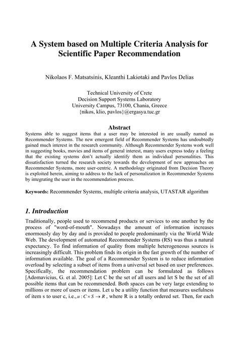 Pdf A System Based On Multiple Criteria Analysis For Scientific Paper Recommendation