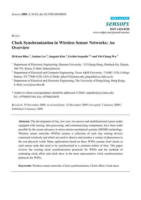 Pdf Clock Synchronization In Wireless Sensor Networks An Overview