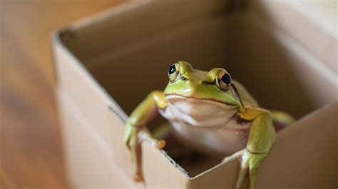 Green Frog Inside A Cardboard Box Premium Ai Generated Image