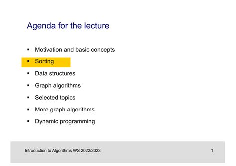Algorithms Heap Sort Agenda For The Lecture Motivation And Basic Concepts Sorting