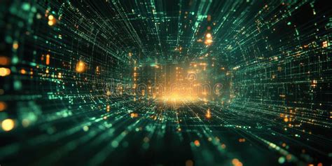 Abstract Digital Tunnel With Flowing Lights And Data Particles Creating A Futuristic Atmosphere