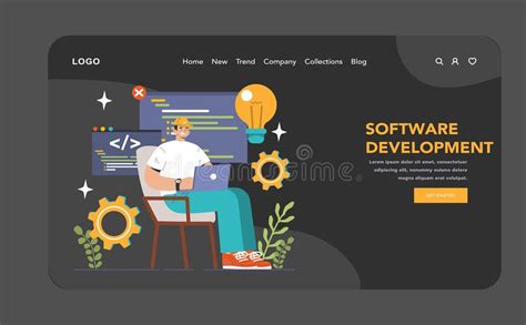 Software Development Web Banner Or Landing Page Dark Or Night Mode