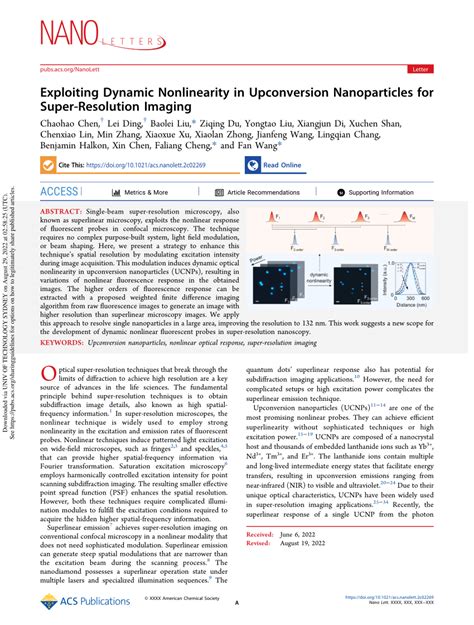 Pdf Exploiting Dynamic Nonlinearity In Upconversion Nanoparticles For Super Resolution Imaging