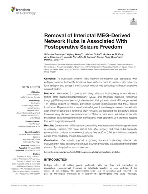 Pdf Removal Of Interictal Meg Derived Network Hubs Is Associated With Postoperative Seizure