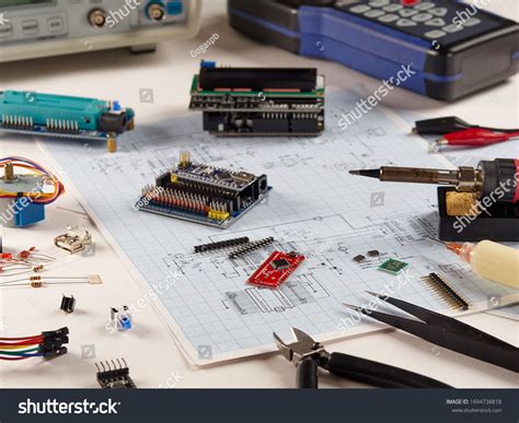 Electronic Diy Project Arduinoelectronics Microprocessordrawing On Stock Photo
