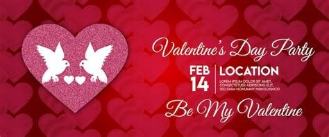 해피 발렌타인 데이 축하 파티 전단지 또는 포스터 프리미엄 벡터