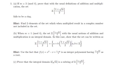 Solved A If M Equiv 3bmod 4 Prove That With