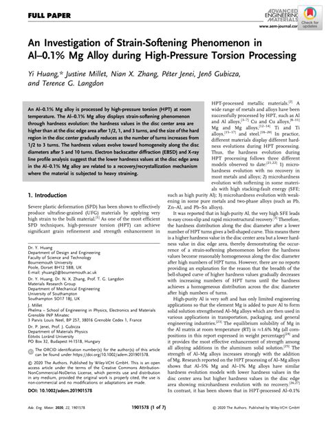 Pdf An Investigation Of Strain Softening Phenomenon In Al‐0 1 Mg Alloy During High‐pressure