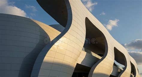 Futuristic Architectural Design Featuring Smooth Flowing Curves And Undulatin Stock