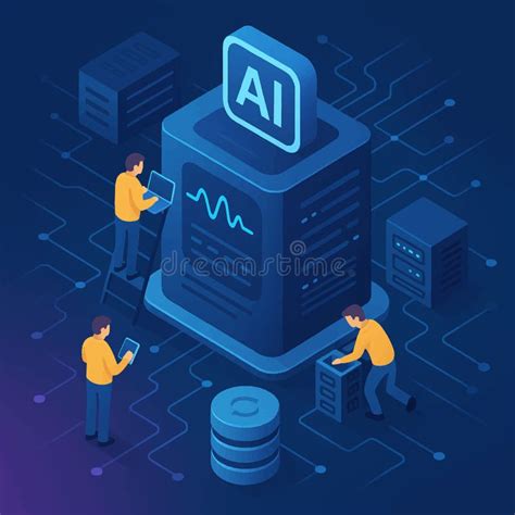 Vector Isometric Illustration Of People Working With Artificial