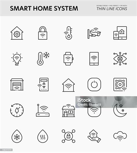Smart Home Systems Editable Stroke Icons Stock Illustration Download Image Now Push Button