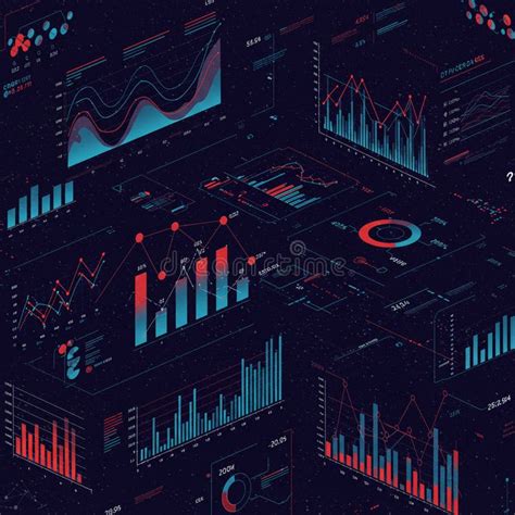 Futuristic Digital Dashboard Featuring Various Data Visualization Elements Line Graphs Stock