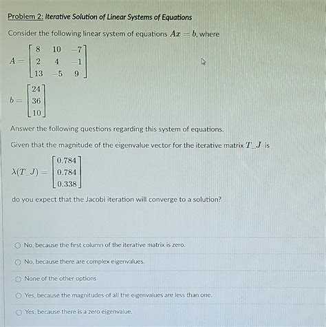 Solved Problem Iterative Solution Of Linear Systems Of Chegg