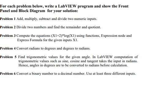 For Each Problem Below Write A Labview Program And