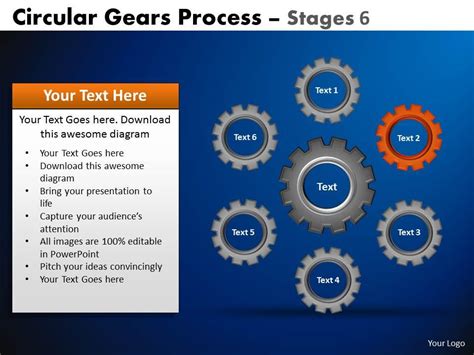9 Circular Gears Flowchart Process PowerPoint Shapes PowerPoint Slide Deck Template