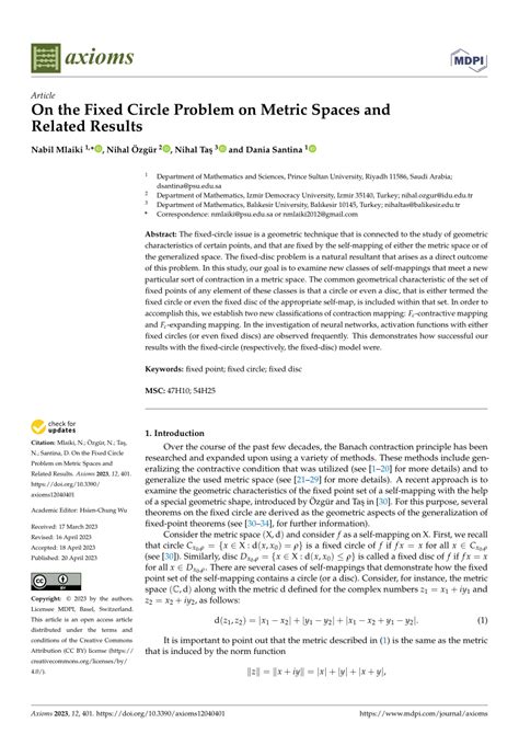 Pdf On The Fixed Circle Problem On Metric Spaces And Related Results