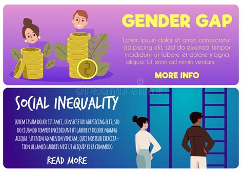 Gender Gap And Social Inequality Posters Set Flat Vector Illustration