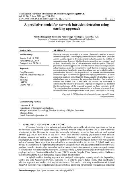 A Predictive Model For Network Intrusion Detection Using Stacking