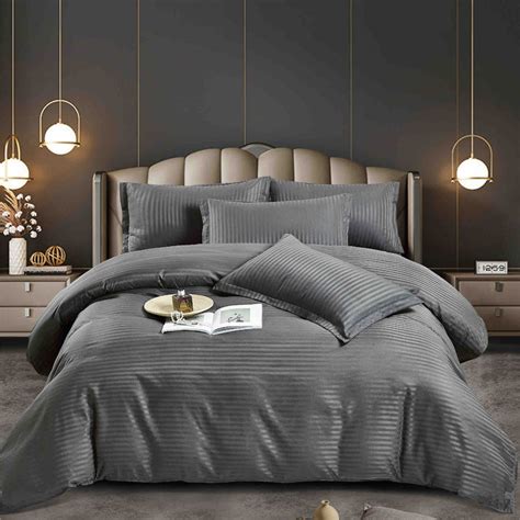 Спален комплект чаршафи 100 памук от 6 части с ластик Дамаска Графит — Pilo