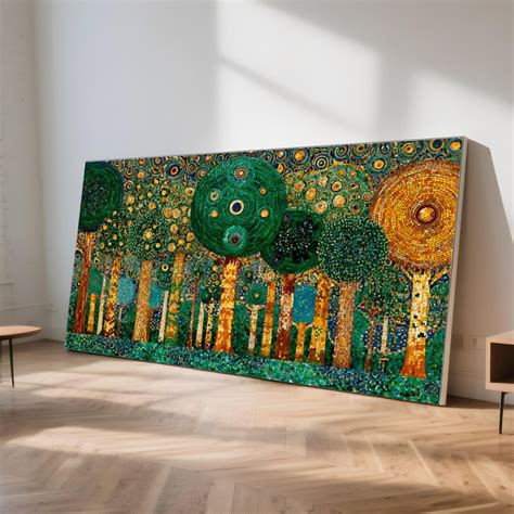 Gustav Klimt Forest Canvas Wall Art Mosaic Tree Landscape Green And