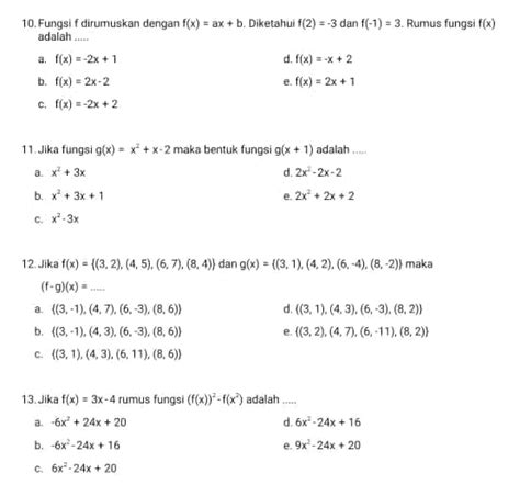 10 Fungsi F Dirumuskan Dengan F X Ax B Diketahui F 2 3 Dan F 1 3 Rumus Fungsi F X