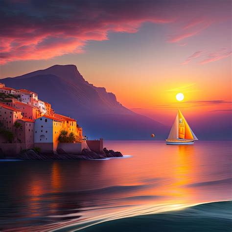 Premium Ai Image A Sailboat Is Sailing In The Water With A Sunset In The Background