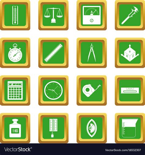Measure Precision Icons Set Green Royalty Free Vector Image