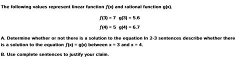 solved the following values represent linear function f x