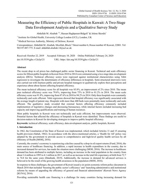 Pdf Measuring The Efficiency Of Public Hospitals In Kuwait A Two Stage Data Envelopment