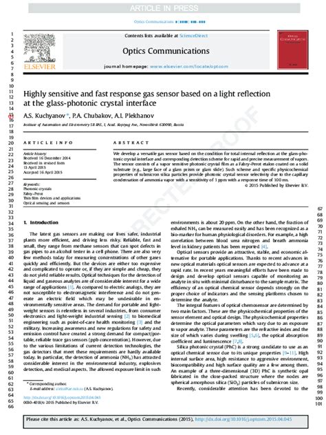Pdf Highly Sensitive And Fast Response Gas Sensor Based On A Light Reflection At The Glass