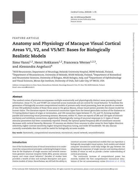 Pdf Anatomy And Physiology Of Macaque Visual Cortical Areas V1 V2 And V5 Mt Bases For