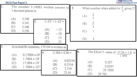 Multiple Choice 3 1 2 3 4 5and6 Cxc Csec Mathematics Computation Youtube
