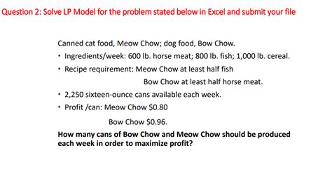 Solved Olve Lp Model For The Problem Stated Below In Excel