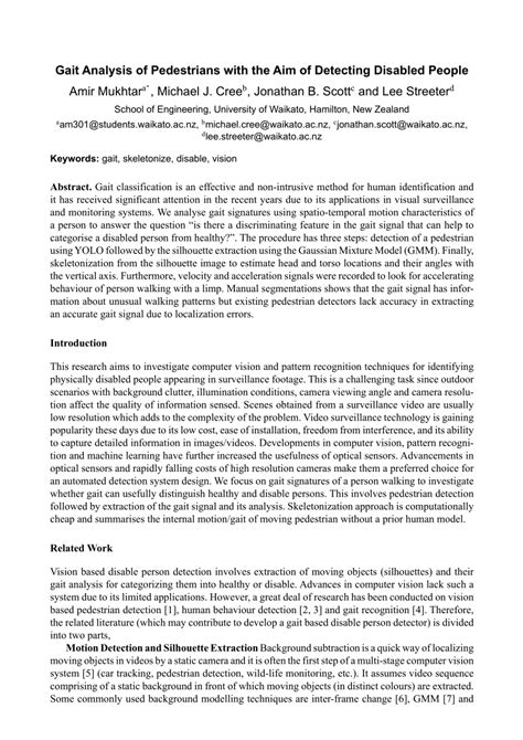 Pdf Gait Analysis Of Pedestrians With The Aim Of Detecting Disabled People