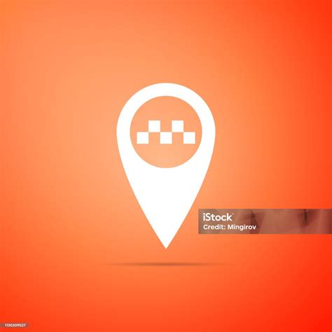 주황색 배경에 고립 된 택시 아이콘 포인터를 매핑하십시오 평면 디자인입니다 벡터 일러스트 레이 션 개념에 대한 스톡 벡터 아트 및 기타 이미지 Istock