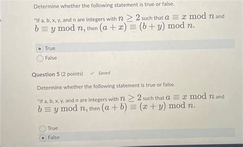 Solved Determine Whether The Following Statement Is True Or