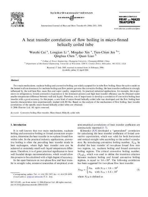 Pdf A Heat Transfer Correlation Of Flow Boiling In Micro Finned Helically Coiled Tube