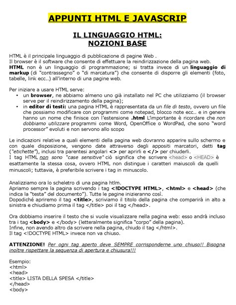 Appunti Html E Javascrip Nozioni Base Docsity