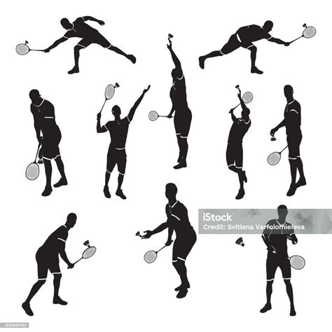 라켓과 셔틀콕 블랙 실루엣 세트 벡터 일러스트가 있는 배드민턴 선수 놀기에 대한 스톡 벡터 아트 및 기타 이미지 놀기 스쿼시 라켓 스포츠 운동 선수 Istock