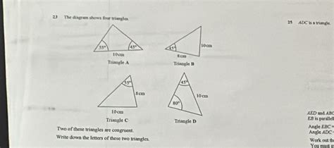Solved 23 The Diagram Shows Four Triangles 25 Adc Is A Triangle