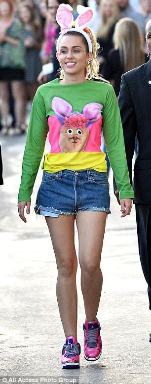 Miley Cyrus Grabs Attention In Quirky Rabbit Jumper And Denim Shorts