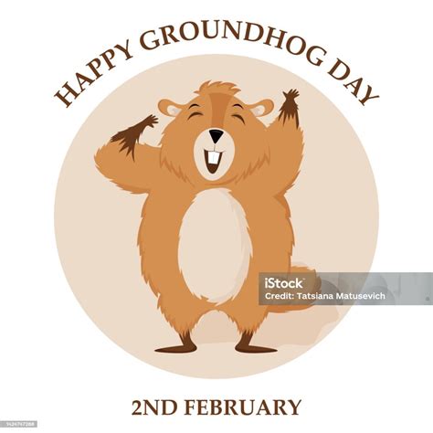 해피 그라운드 호그 데이 배너 웹 사이트 직물 인쇄물 스티커 아이콘의 디자인을위한 재미 있고 귀여운 Groundhog 캐릭터의 디자인 벡터 만화 스타일 2월에 대한 스톡