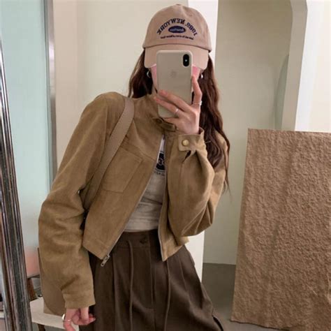 럽앤츄 스웨이드 차이나 카라 크롭 자켓