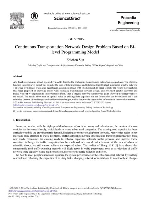 Pdf Continuous Transportation Network Design Problem Based On Bi