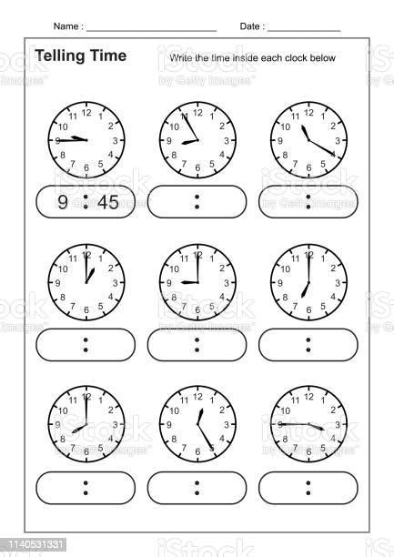 시간을 알려주는 아이 들을 위한 시간 연습을 말하는 시간 게임 시간을 알려주는 학습을 위한 워크 시트 벡터 시간에 대한 스톡 벡터 아트 및 기타 이미지 Istock