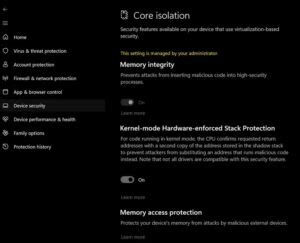 Windows 11 Kernel Mode Hardware Enforced Stack Protection Is Off Error Spotted